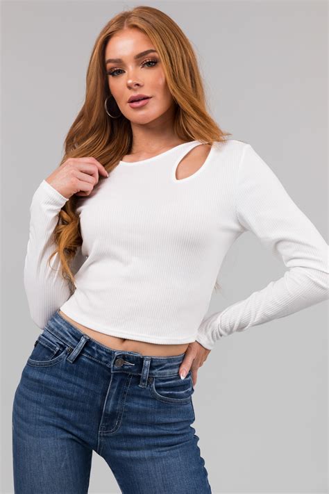 Ivory Chest Cut Out Ribbed Knit Crop Top Lime Lush Boutique