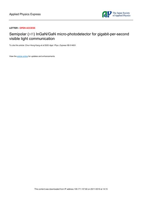 Pdf Semipolar 20¯21 Ingangan Micro Photodetector For Gigabit Per Second Visible Light