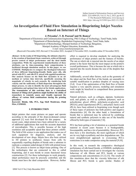 Pdf An Investigation Of Fluid Flow Simulation In Bioprinting Inkjet