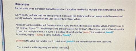 Solved Overview For This Daily Write A Program That Will Chegg