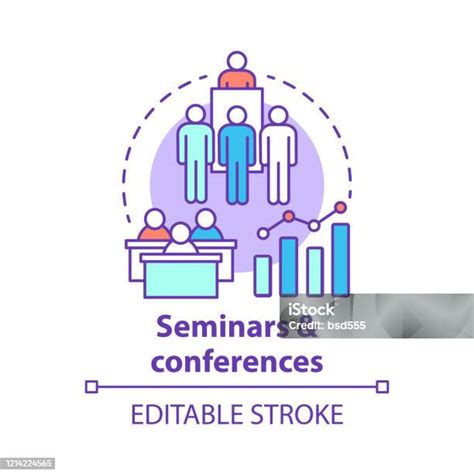 세미나 및 컨퍼런스 컨셉 아이콘 기업 이벤트 아이디어 얇은 라인 일러스트 비즈니스 미팅 교육 회사 프리젠 테이션 브리핑 대중