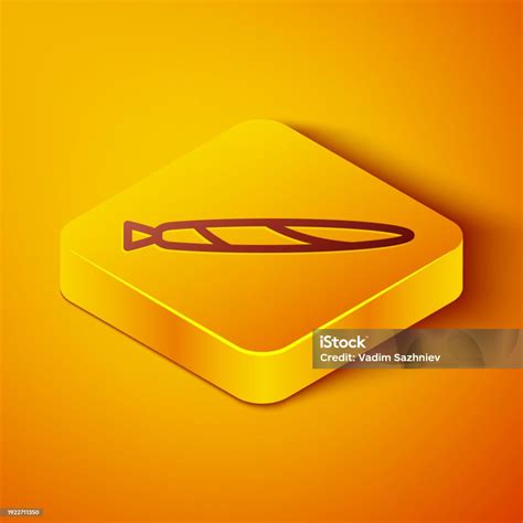 아이소 메트릭 라인 마리화나 조인트 Spliff 아이콘은 주황색 배경에 고립되어 있습니다 마약이 든 담배 마리화나 담배가 말려 있습니다 노란색 사각형 버튼입니다 벡터 3차원