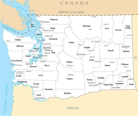Map Of Washington Wa County Map With Selected Cities And Towns Frame