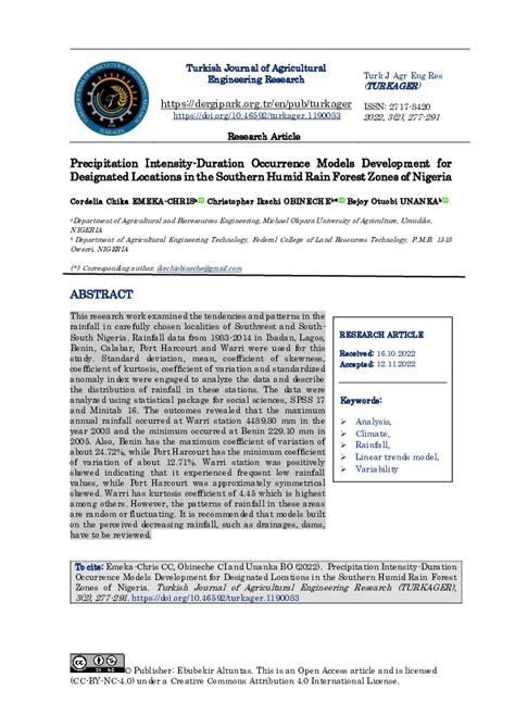 Pdf Precipitation Intensity Duration Occurrence Models Development For Designated Locations In