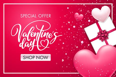빛나는 마음과 레터링 발렌타인의 날 휴일 카드 특별 한 제공 합니다 지금 쇼핑 배너 포스터 쇼핑 할인 초대장 서식 파일 14에 대한 스톡 벡터 아트 및 기타 이미지 Istock