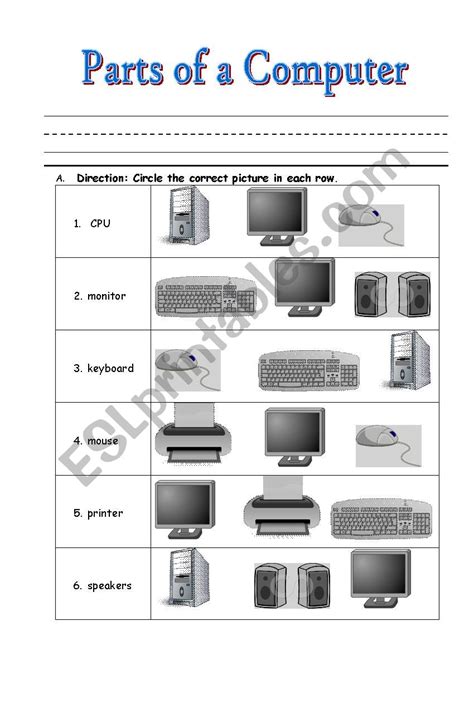Parts Of A Computer Worksheet E Streetlight Com