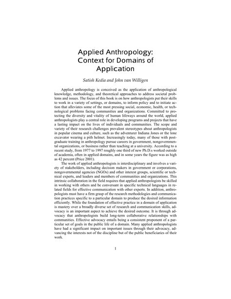 Pdf Applied Anthropology Domains Of Application Edited By Satish Kedia And John Van Willigen