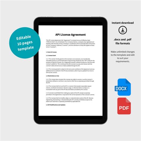 Api License Agreement Template Attorney Written Editable Instant Download