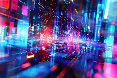 Futuristic Digital Tunnel With Flowing Data Streams And Neon Lights