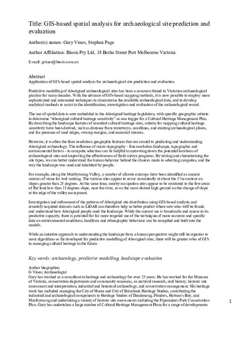 Pdf Gis Based Spatial Analysis For Archaeological Site Prediction And