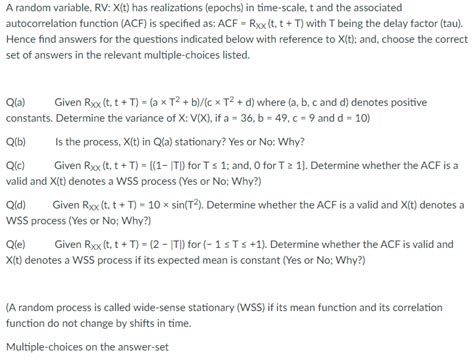 Solved A Random Variable Rvxt Has Realizations Epochs