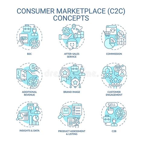 Editable Blue Thin Line Icon Set Representing C2c Stock Vector Illustration Of Business