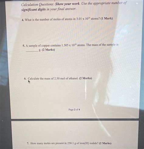 Solved Calculation Questions Show Your Work Use The Chegg