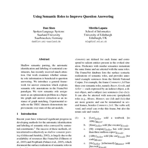 using semantic roles to improve question answering acl anthology