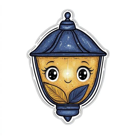 Cute Cartoon Street Lamp With Smiling Face And Glowing Light