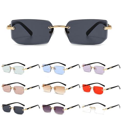 Rimless Rectangle Sunglasses Frameless Sun Glasses Vintage Trendy Y2k