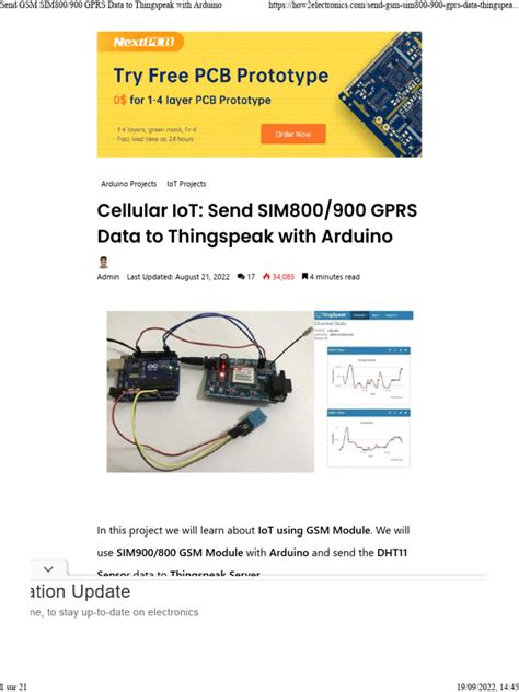 Send Gsm Sim800 900 Gprs Data To Thingspeak With Arduino Pdf General Packet Radio Service