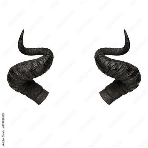3d Rendering Of Large Black Horns On A White Background Stock