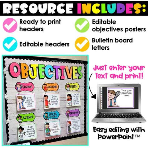 Learning Objectives Display Editable Learning Targets Bulletin Board Decor