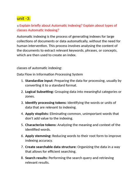 Unit 3 Explain Briefly About Automatic Indexing Explain About Types Of Classes Automatic