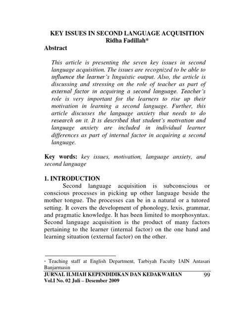 Key Issues In Second Language Acquisition Pdf Second Language Acquisition Learning