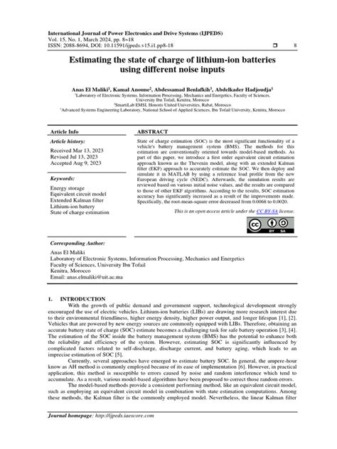 Estimating The State Of Charge Of Lithium Ion Batteries Using Different Noise Inputs Pdf