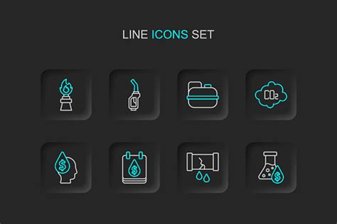 세트 라인 오일 휘발유 시험관 밸브가 있는 깨진 오일 파이프 드롭 달러 기호 구름의 Co2 배출량 휘발유 용기 가솔린 펌프 노즐