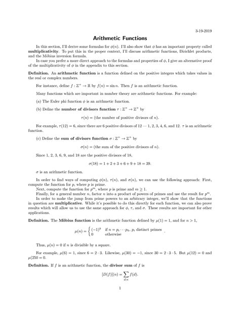 Arithmetic Functions 3 19 Arithmetic Functions In This Section Ill