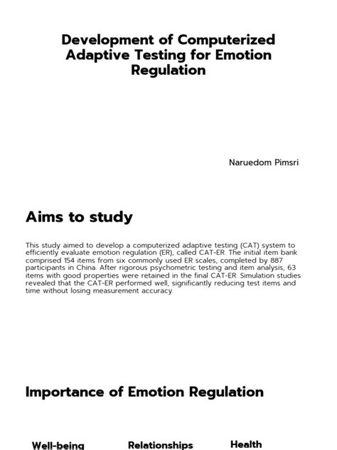 Development Of Computerized Adaptive Testing For Emotion Regulation Pdf Psychometrics