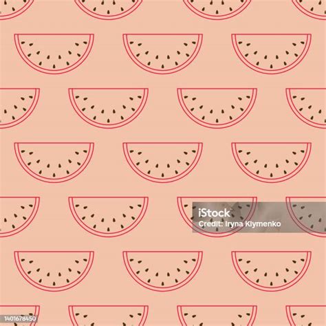 수박 이음새가 없는 무늬 라인 아트 스타일의 수박 슬라이스 아이콘 과일 아이콘 기호입니다 핑크 색상의 수박 윤곽선 직물 포장지 벽지에 인쇄를위한 디자인 벡터 일러스트 레이