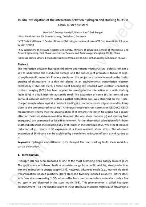 Pdf In Situ Investigation Of The Interaction Between Hydrogen And Stacking Faults In A Bulk