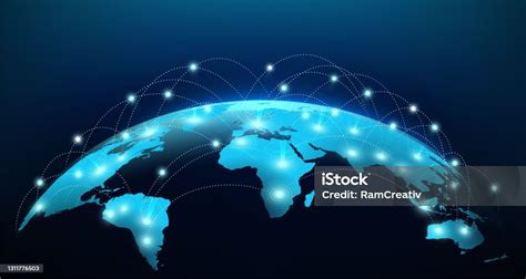 글로벌 소셜 네트워크 연결이 있는 행성 지도 위성 인터넷 현대 인터넷 데이터 전송 기술 디자인에 대한 스톡 벡터 아트 및 기타 이미지 Istock