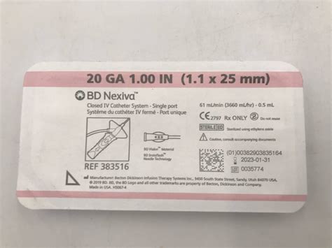 Bd 383516 Nexiva Closed Catheter System Single Port 20ga 100in X