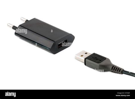Black Usb Charger Device With Usb Cable Isolated On White Stock Photo Alamy