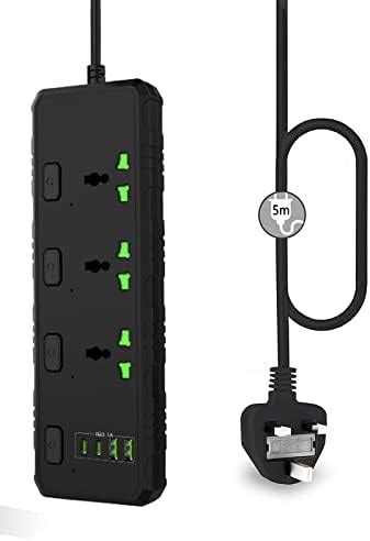 5M Extension Lead With USB Slots 3 Gang Power Strip With 40W 4 USB 2 Type C 2 USBA 3000W