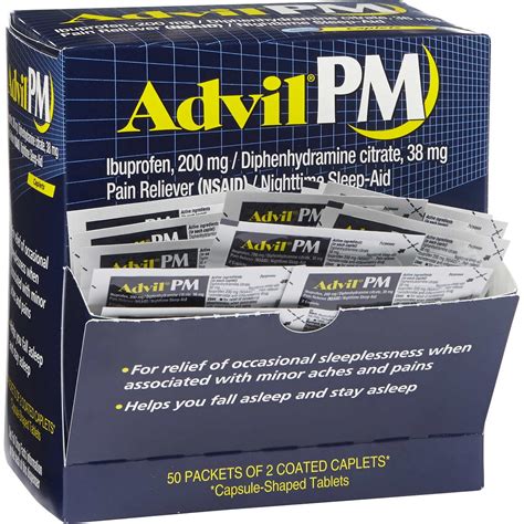 Advil Pm Ibuprofen Caplets Dispenser Pack 2 Caplets 50 Ct