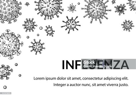 스케치 스타일의 바이러스 가로 배경 손으로 그린 박테리아 세균 미생물 미생물학 과학 설계 스케치 스타일의 벡터 그림 A4 용지에 대한 스톡 벡터 아트 및 기타 이미지