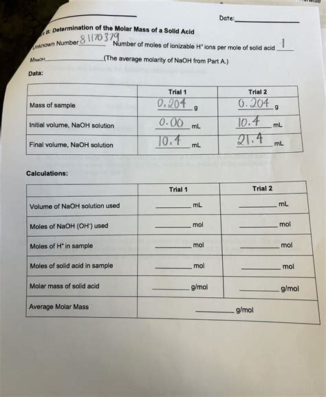 Solved Part A Standardization Of NaOH Solution Data AB Chegg