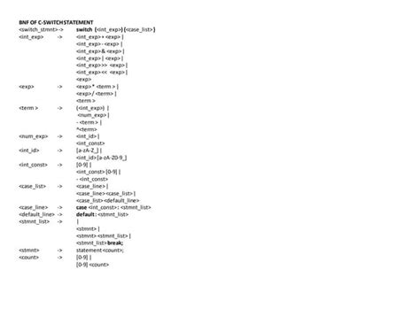 Bnf Of C Switch Statement Ppt