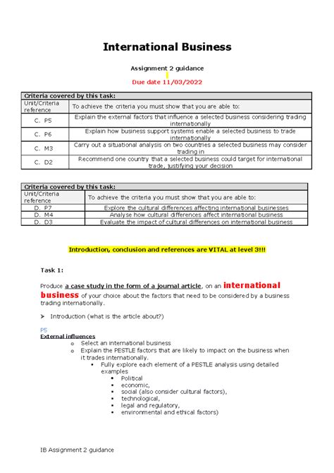 International Business Unit 5 Assignment 2 International Business Assignment 2 Guidance Due