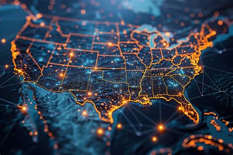 Digital Map Of United States Of America Network And Connectivity Data Transfer And Cyber Tech
