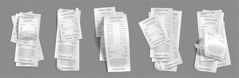 3d 벡터 지불 청구서 종이 Pos 영수증 더미 무료 벡터