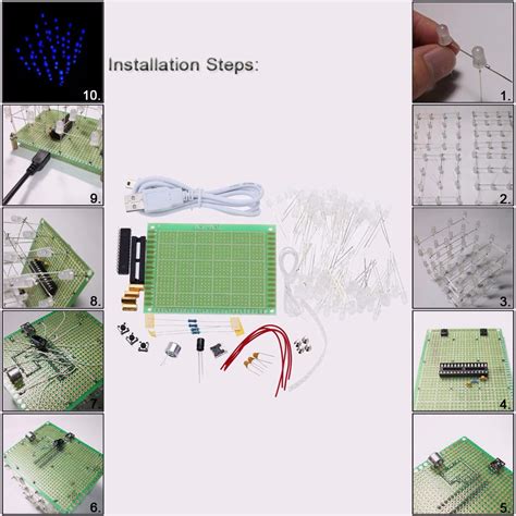 Funny Diy Led Cube Kit 4 4 4 Blue Light Electronic Diy Kit 64pcs Leds Sound Control Electronic