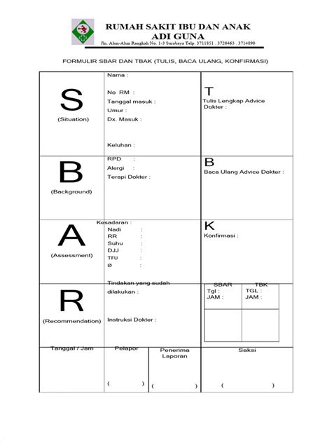 Formulir Sbar Dan Tbak Pdf