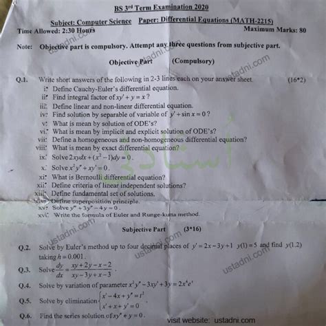 Differential Equation BSCS 2020 UOS Ustadni