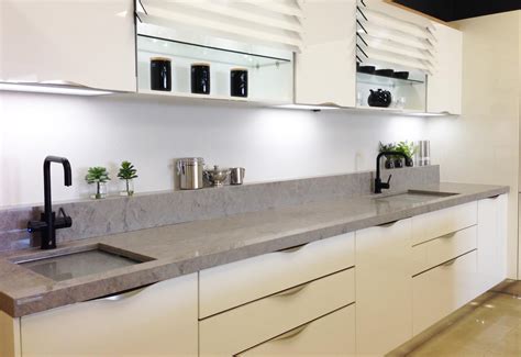 Modern Grey Kitchen With Caesarstone Symphony Grey Benchtop White