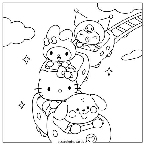 산리오 친구들과 롤러코스터 색칠 페이지 무료 인쇄 가능 Bestcoloringpages Ai