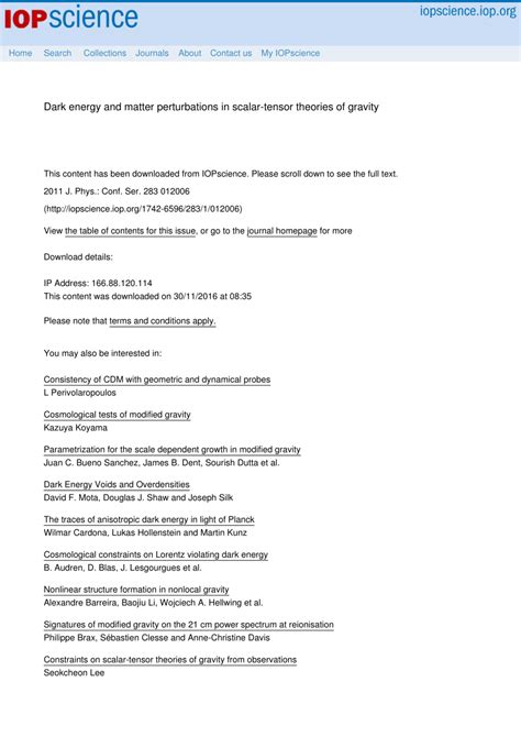 Pdf Dark Energy And Matter Perturbations In Scalar Tensor Theories Of