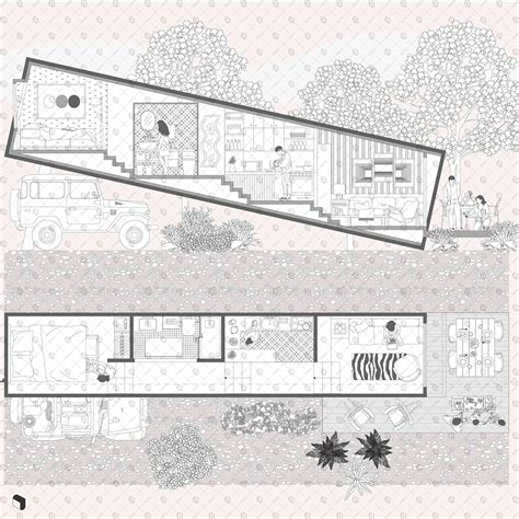 Flat Vector Container House Section And Plan Toffu Co
