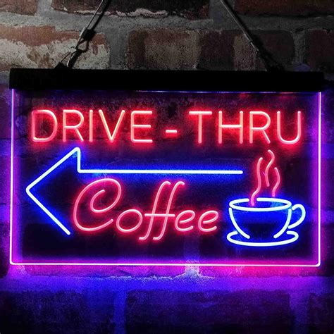 Pro Drive Thru Coffee Shop Arrow Left Dual Color Led Neon Sign